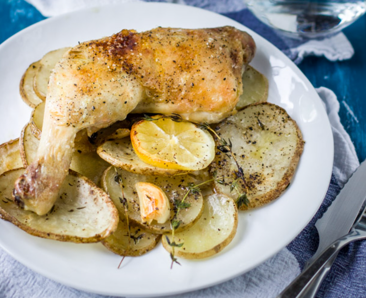 Lemon Chicken Legs on Potato Bake Recipe – Springfield Organics